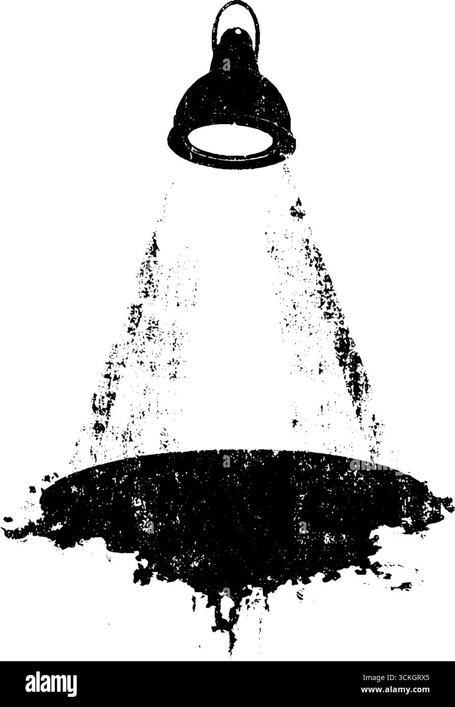Grunge black and white illustration of shattered light fixture scene ...