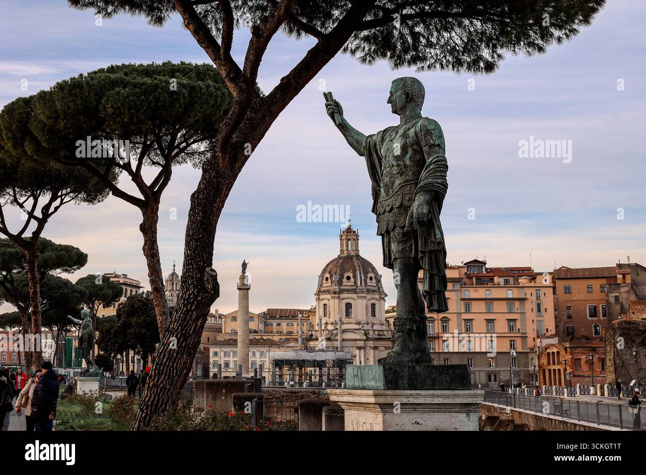 View of Statue of Roman Emperor Nerva at Roman Forum on famous Via dei ...
