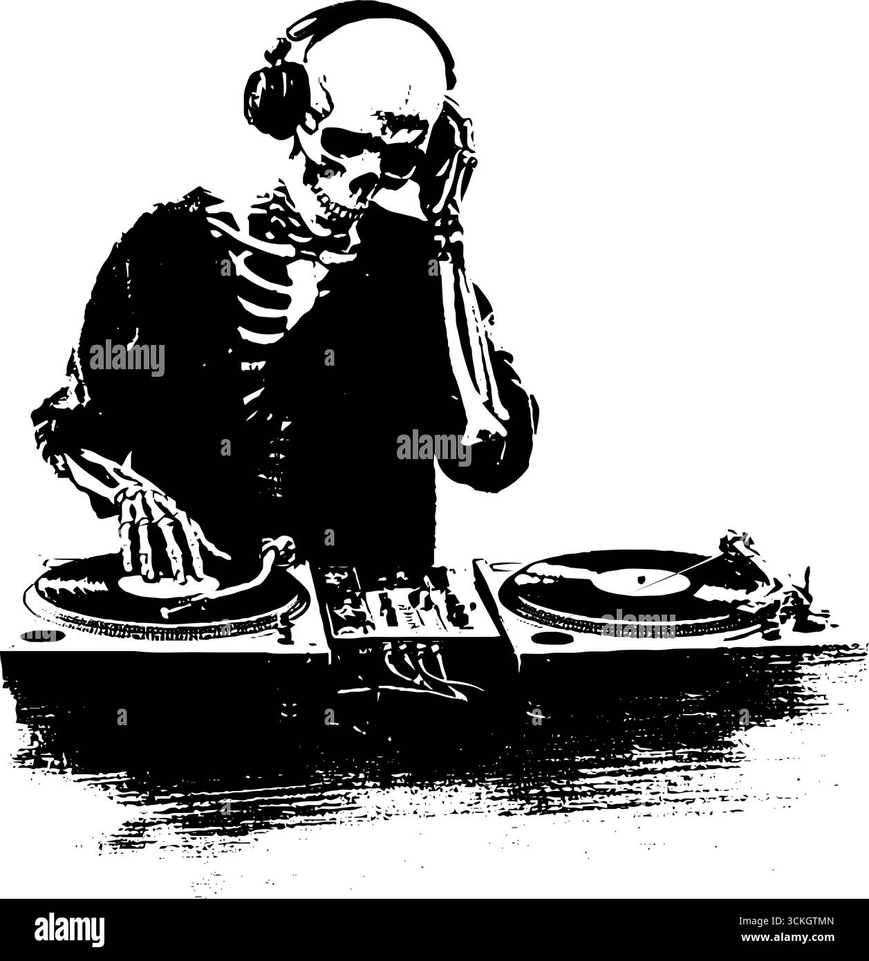 Grunge black and white skeleton dj art for music poster and design ...