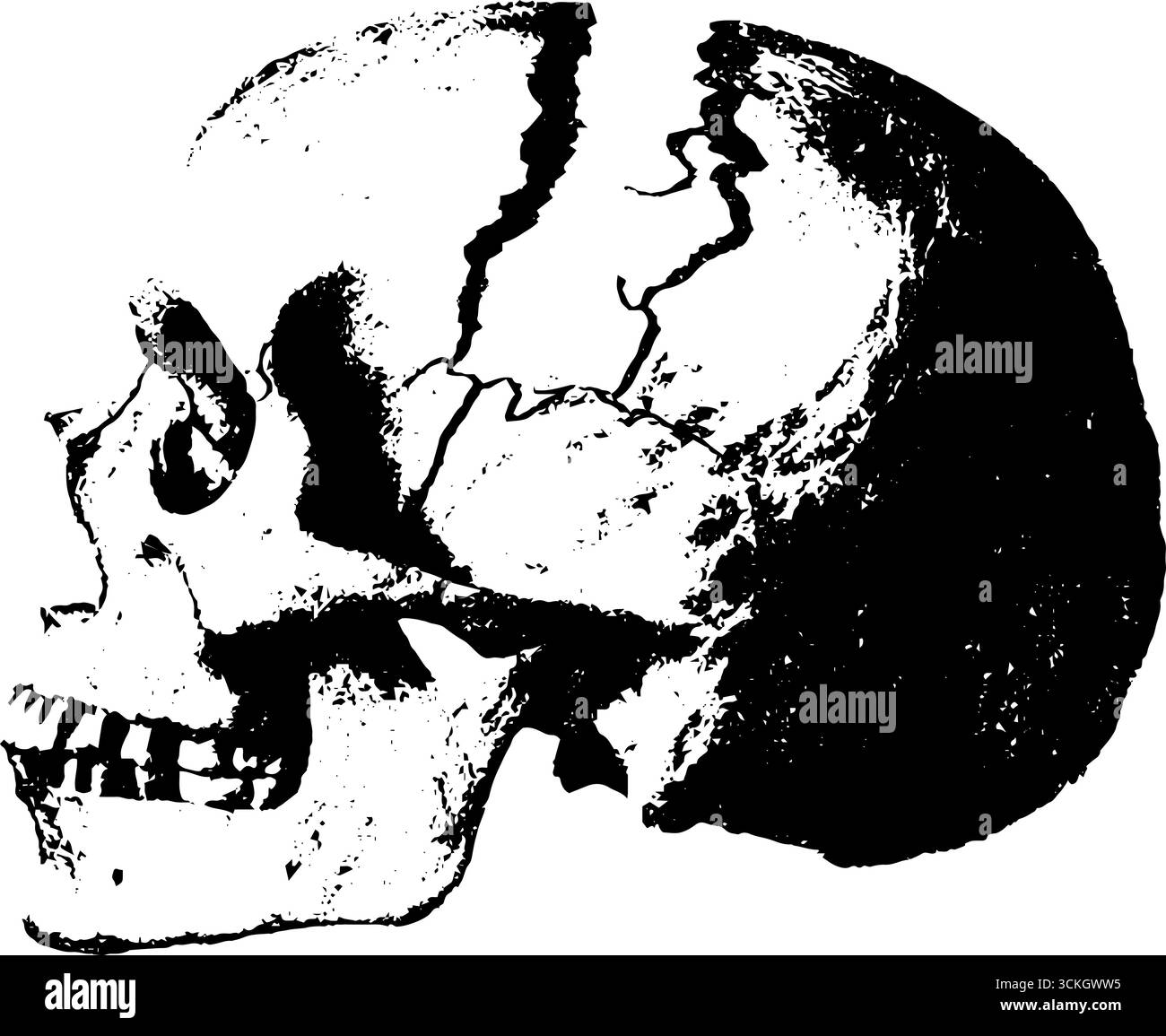 Grunge black and white zombie skull illustration for urban designs ...