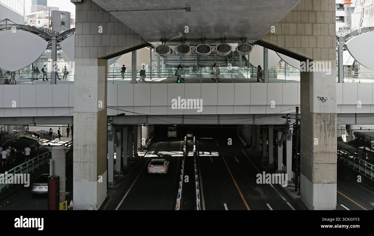 Daily life in Japan People crossing the elevated pedestrian bridge ...