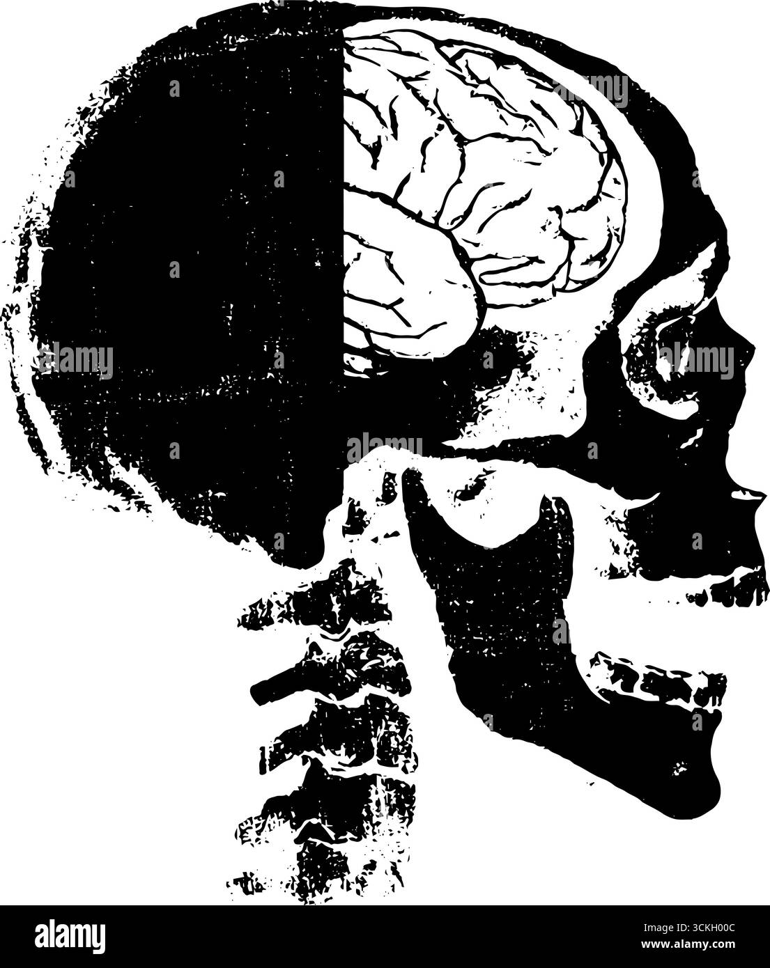 Grunge black and white zombie head illustration for urban art design ...