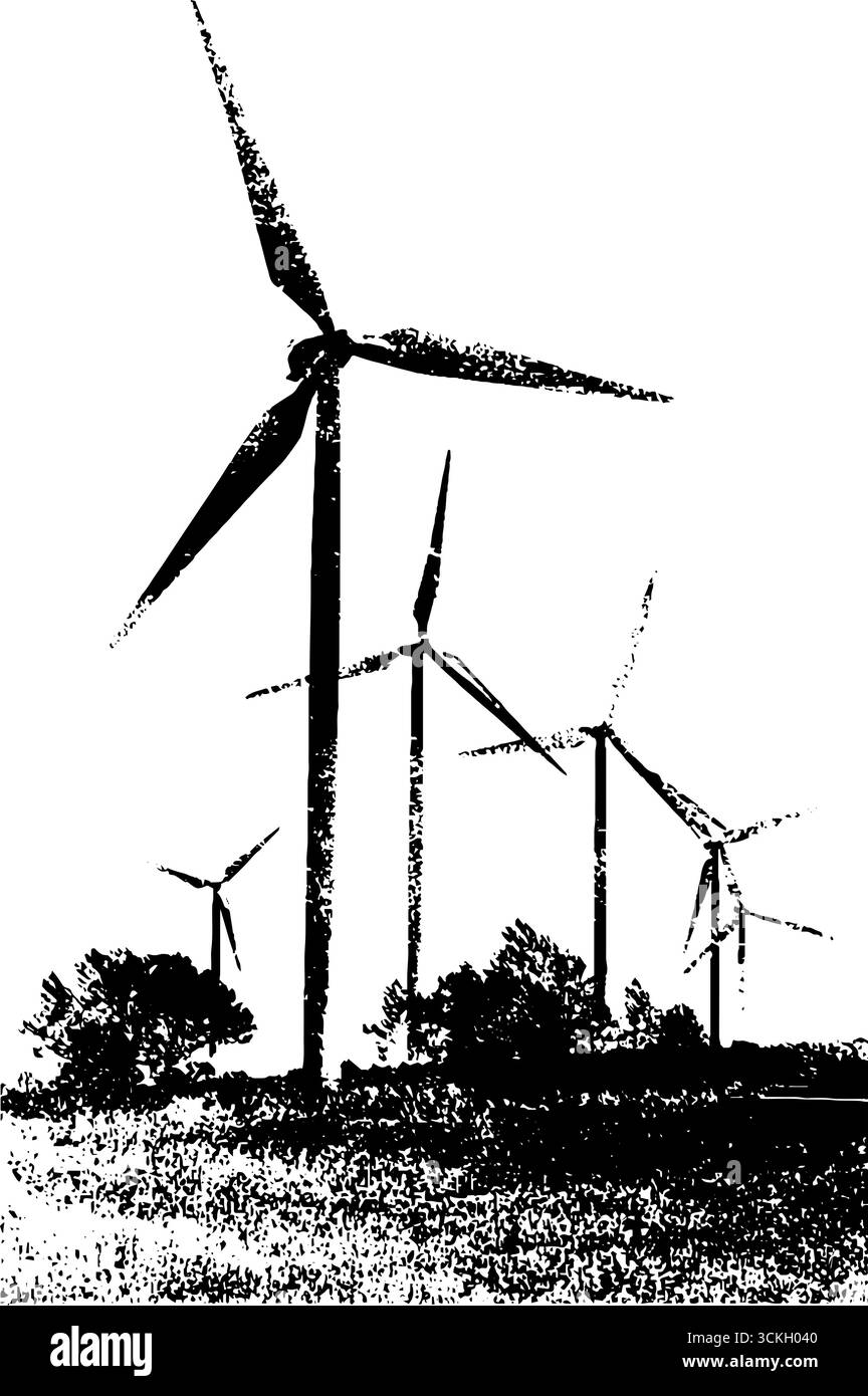 High contrast wind turbine stencil silhouette for environmental design ...