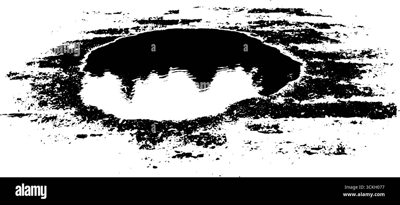 Black and white grunge illustration of water puddle for urban design ...