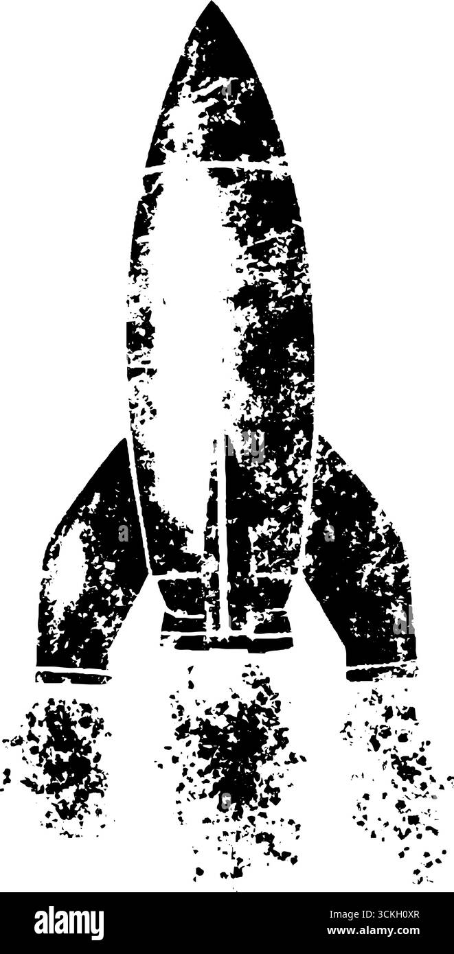 High contrast black and white rocket stencil design for posters or ...