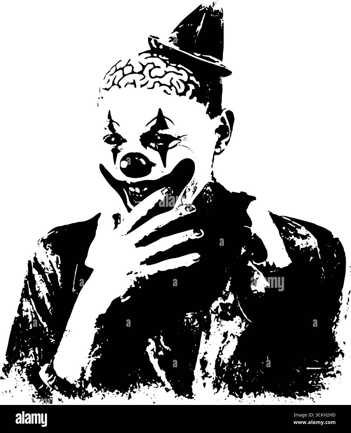 Grunge black and white illustration of zombie clown for halloween ...