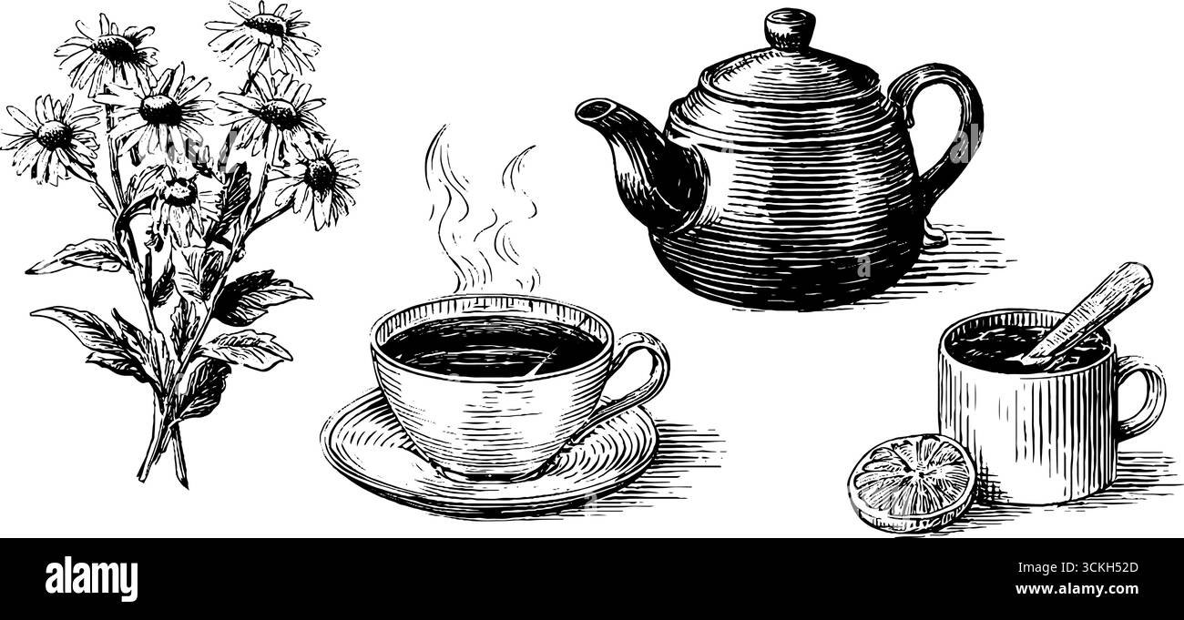 Autumn herbal teas collection with floral elements and teapot design ...