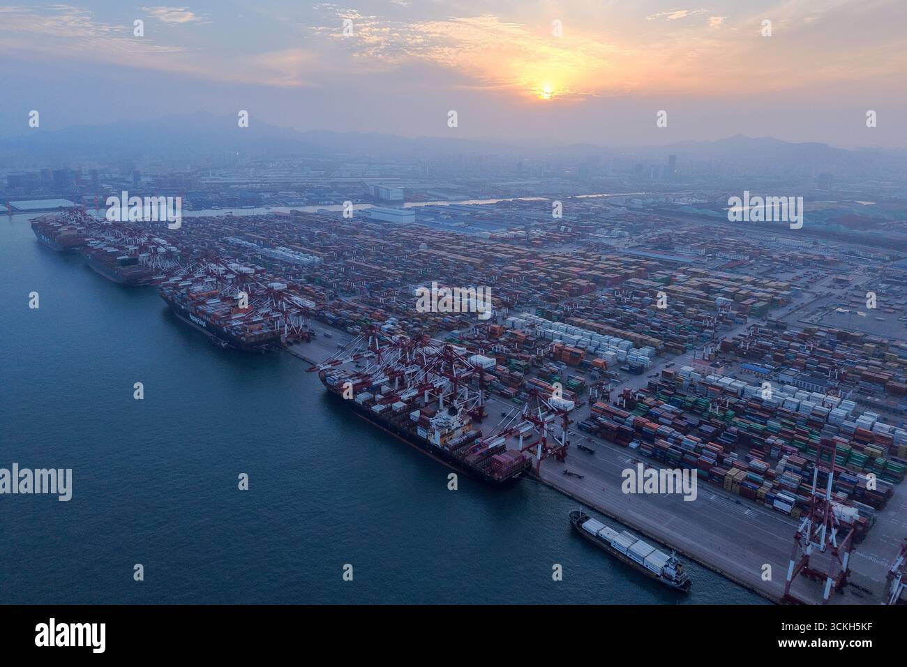 Aerial photo shows the Qingdao Port in Qingdao City, east China's ...
