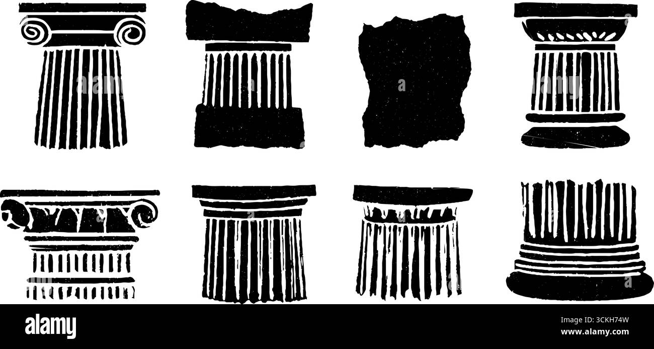 Ancient columns linocut collection: doric and ionic designs for vintage ...