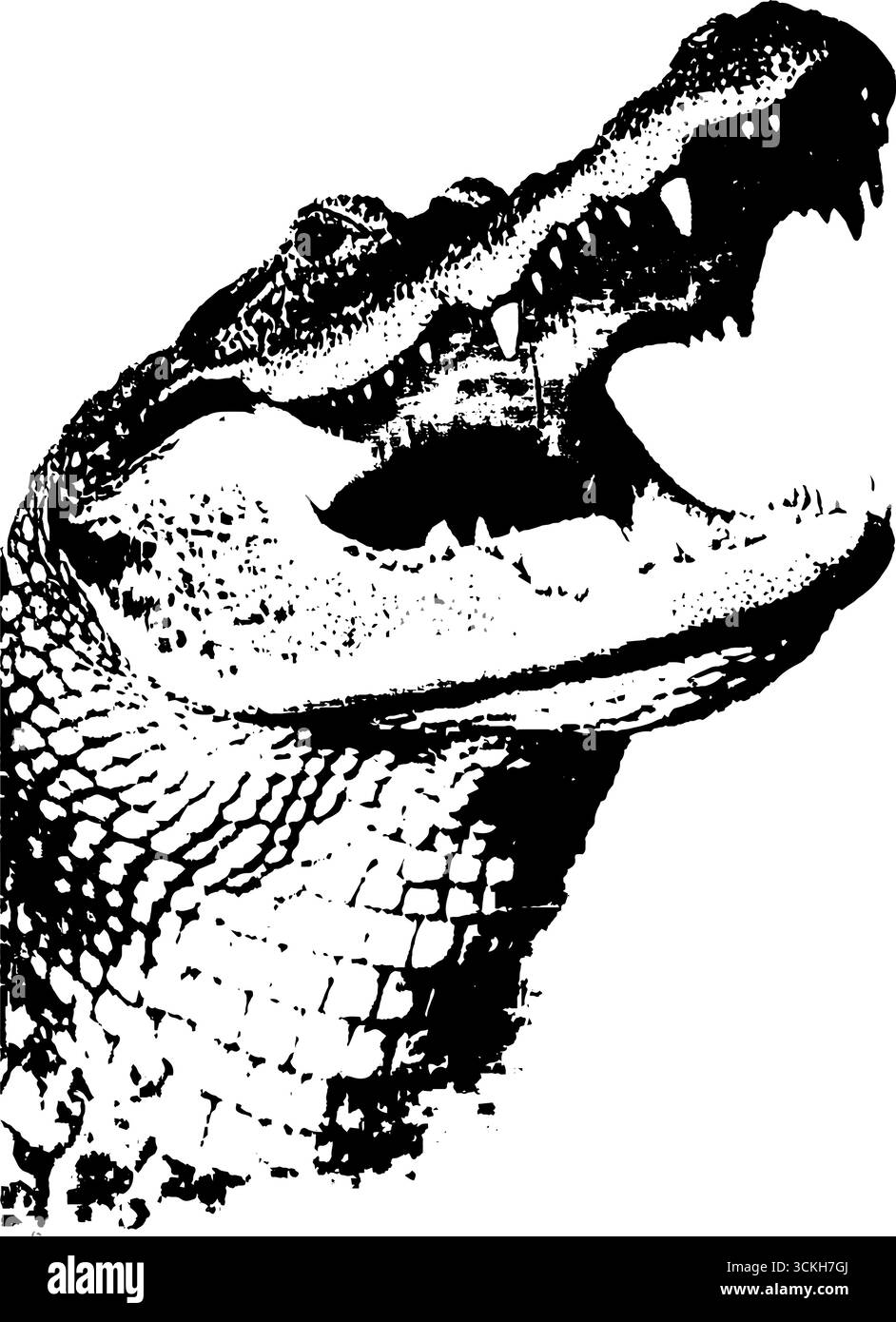 High contrast black and white crocodile stencil art for urban design ...