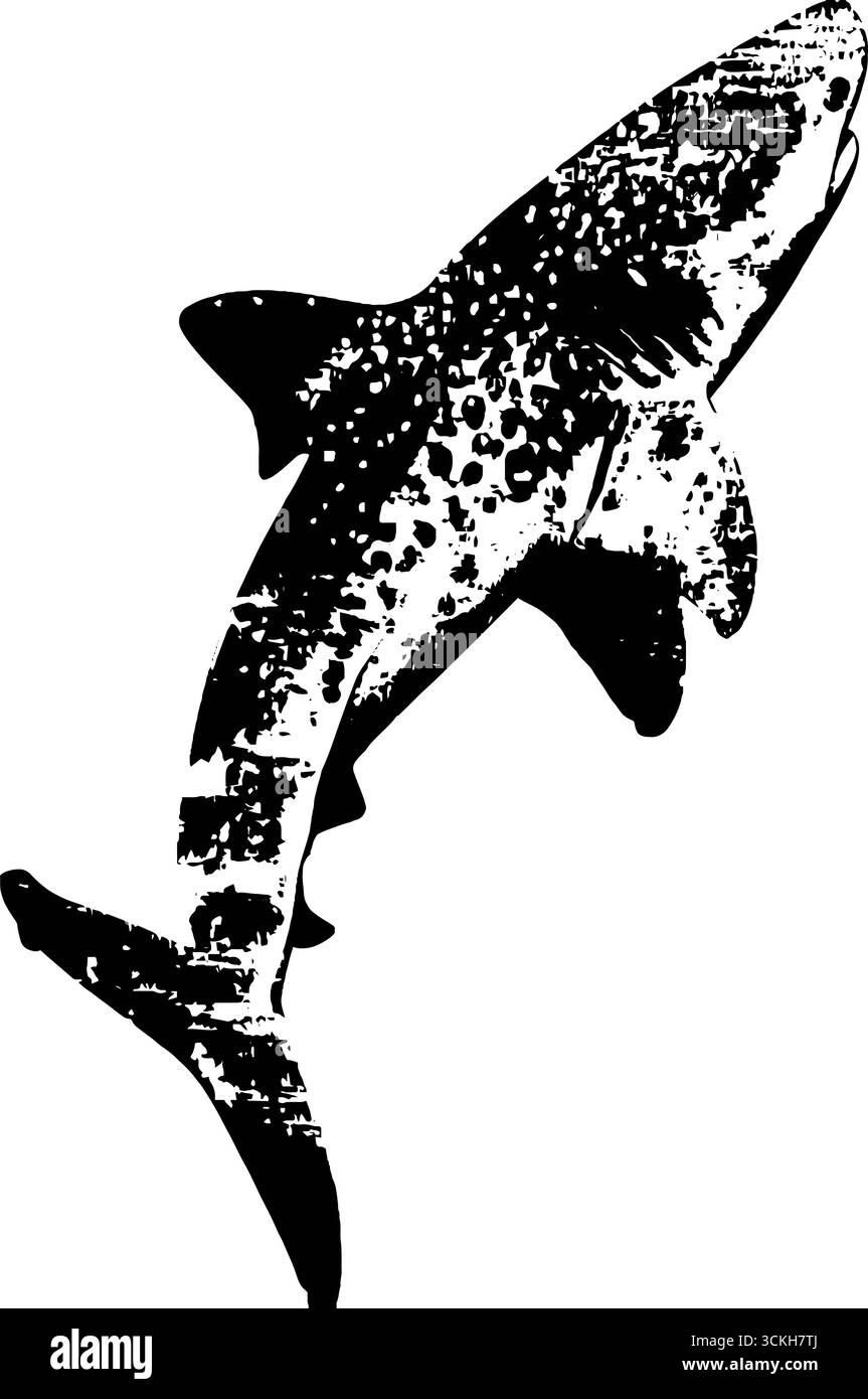 High contrast black and white shark stencil for urban art and design ...