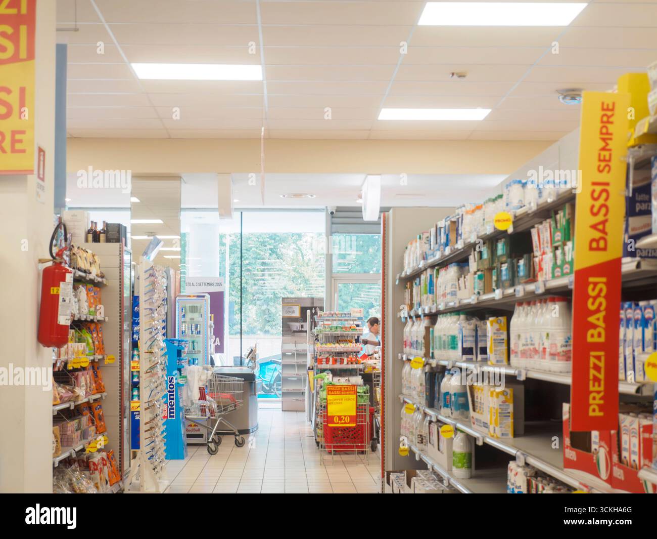 Lombardy, Italy - September 10th 2025 Aisle view of a well-stocked ...