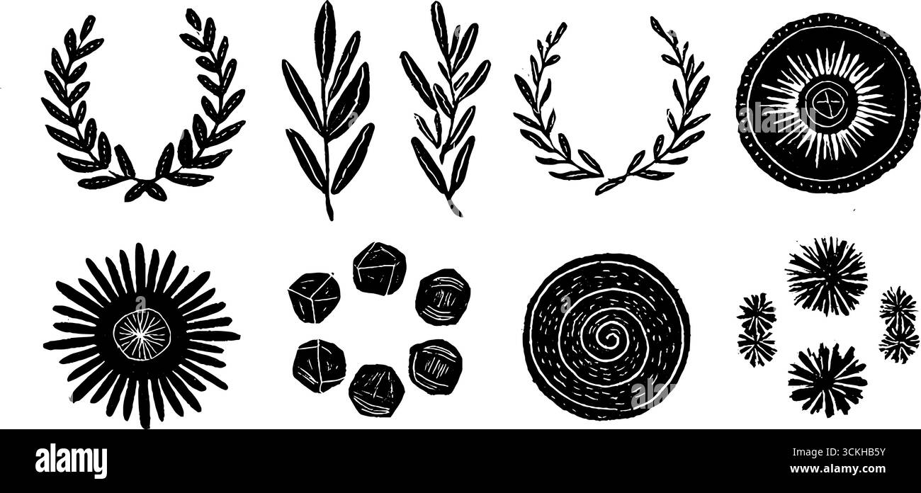 Renaissance symbols collection featuring laurel wreath and celestial ...