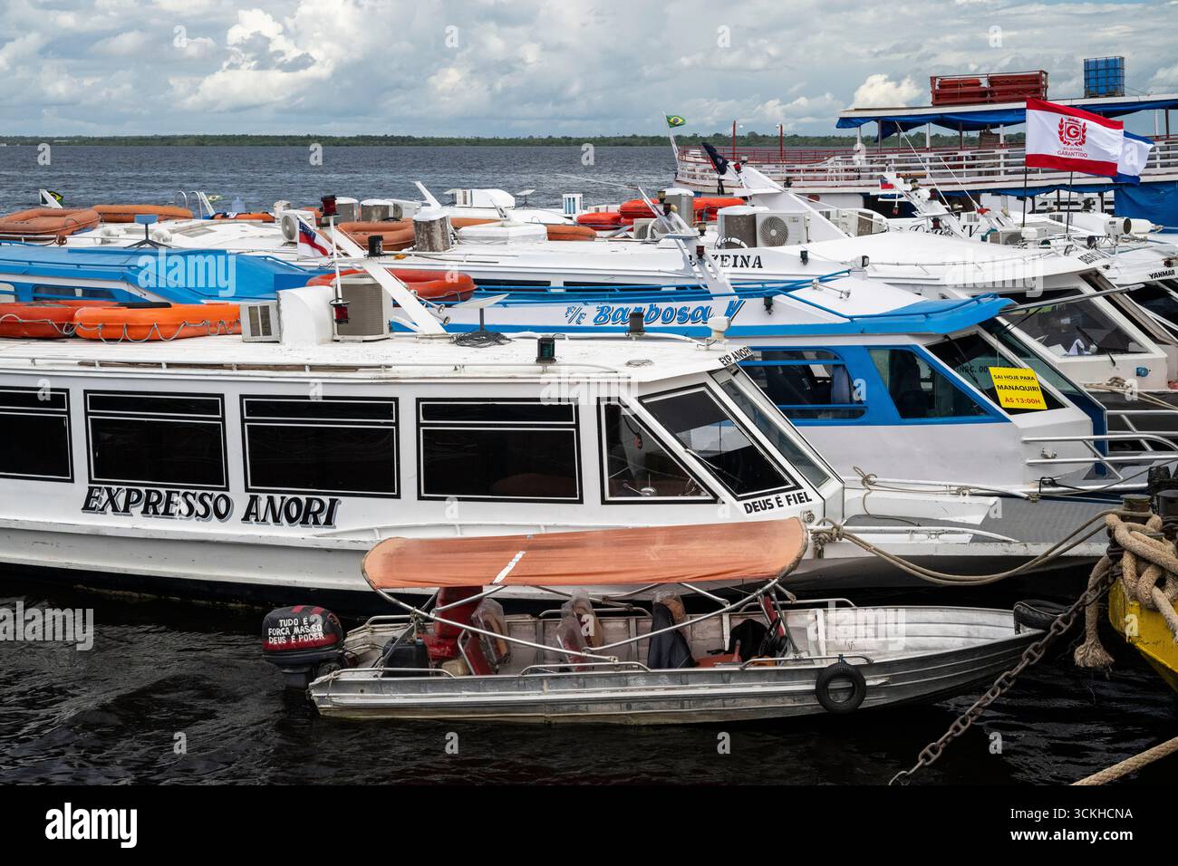 Typical river boats in the docks, downtown Manaus, Amazonas Stock Photo ...