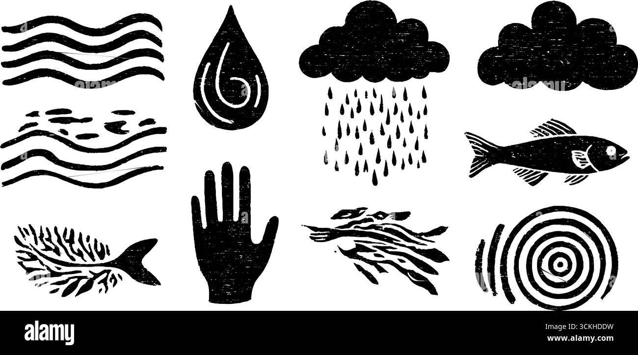 Linocut print water Stock Vector Images - Alamy