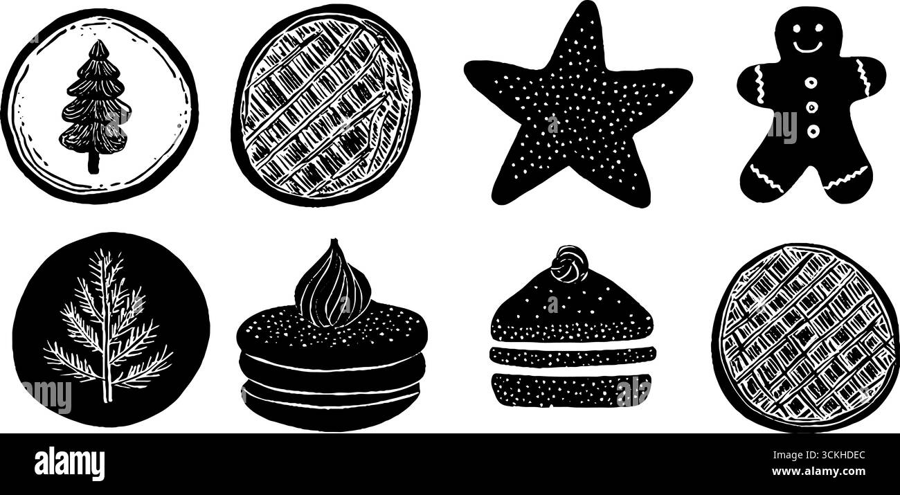 Rustic christmas cookie collection with linocut designs for holiday ...