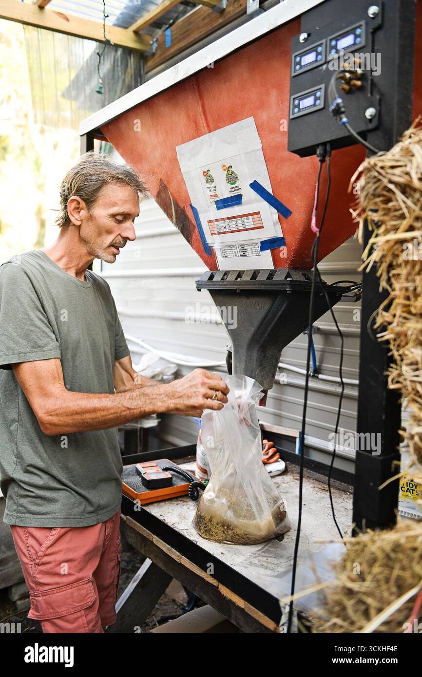 Man preparing mushroom substrate at Central Florida grow farm Stock ...