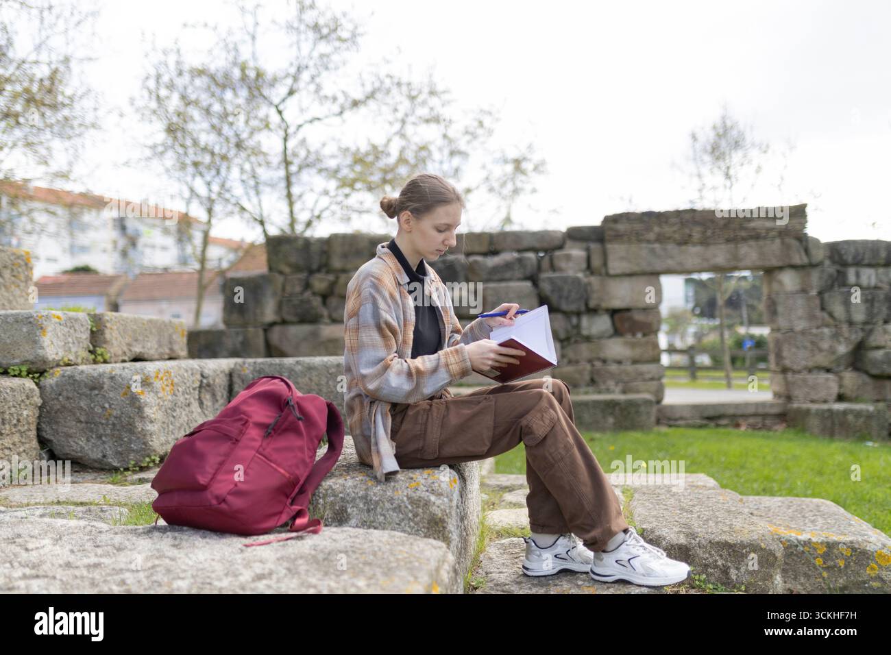 Archaeology student taking notes at excavation site Stock Photo - Alamy