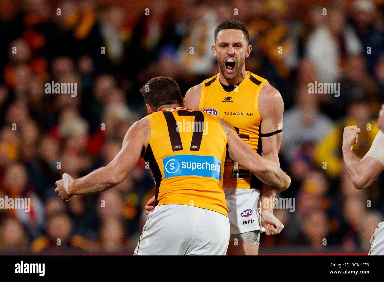 Jack Gunston of the Hawks celebrates a goal during the AFL Semi-Final ...