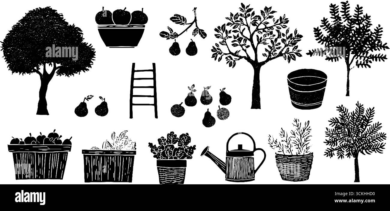 Rustic orchard design featuring seamless linocut patterns with apple ...
