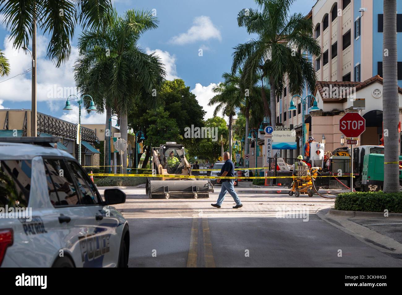 Florida Department of Transportation (FDOT) workers sand blast the site ...