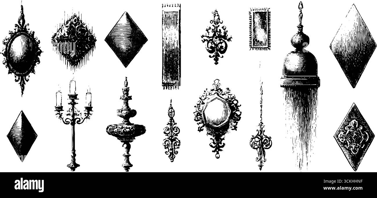 Vintage engraving design elements collection with ornate woven and ...