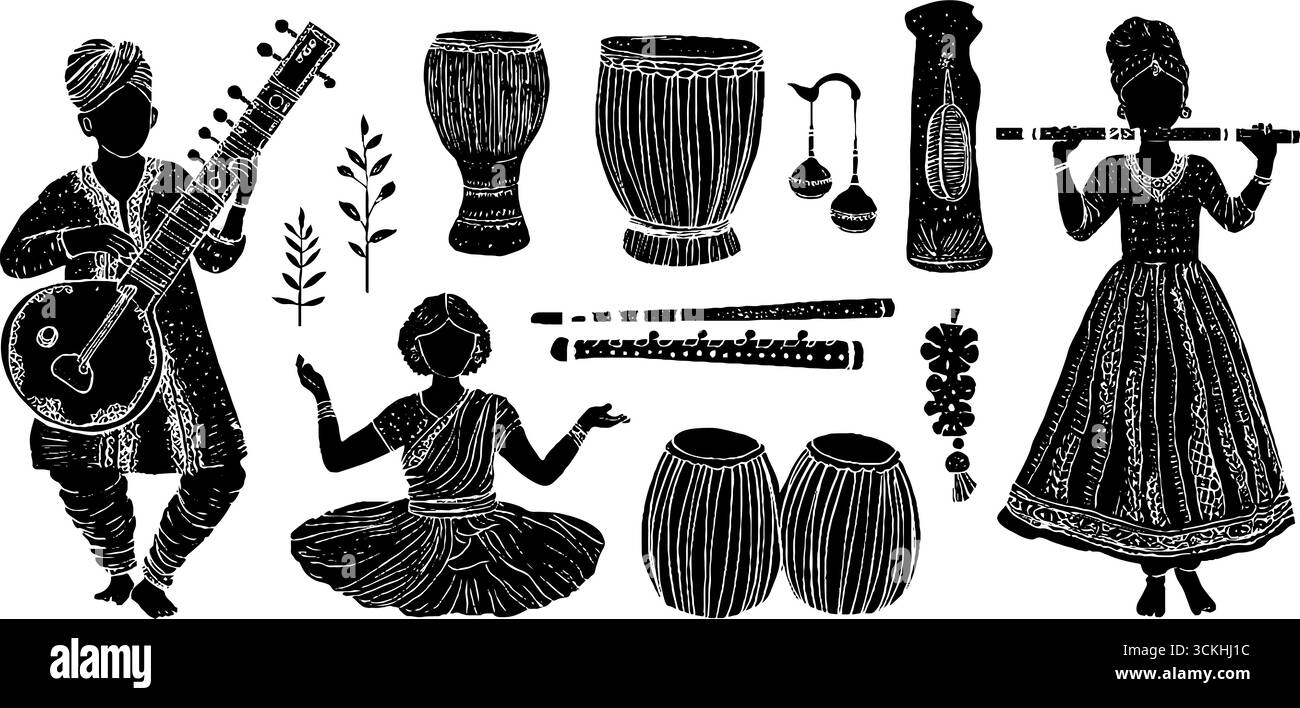 Indian musical instruments sitar tabla Stock Vector Images - Alamy