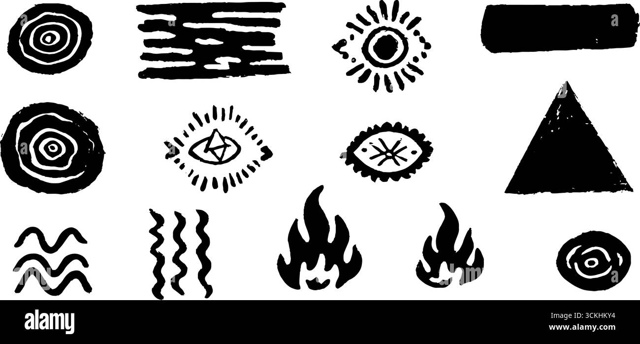 Mystical alchemy symbols pattern - occult linocut design for artistic ...