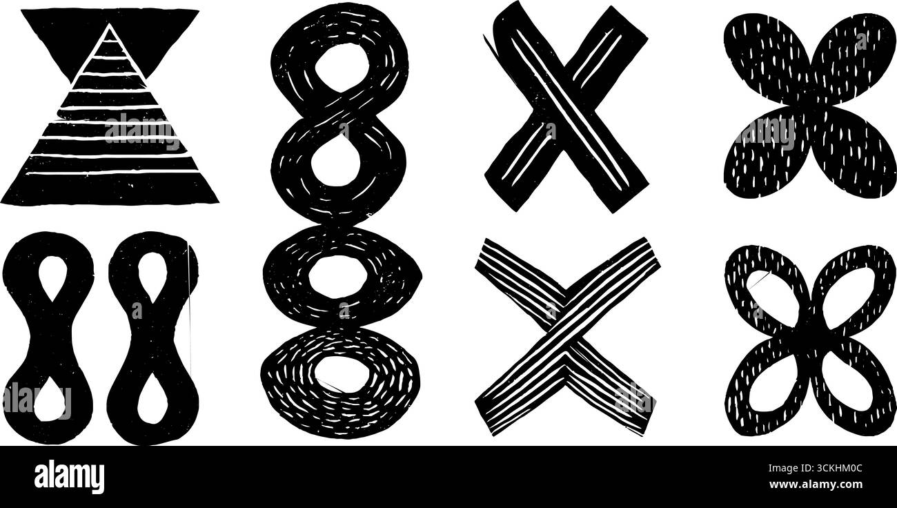 Paradox symbols set in linocut style for creative design projects Stock ...