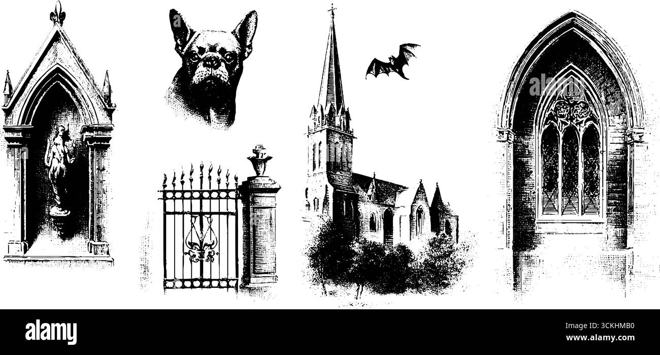 Gothic cathedral architectural details and elements Stock Vector Image ...