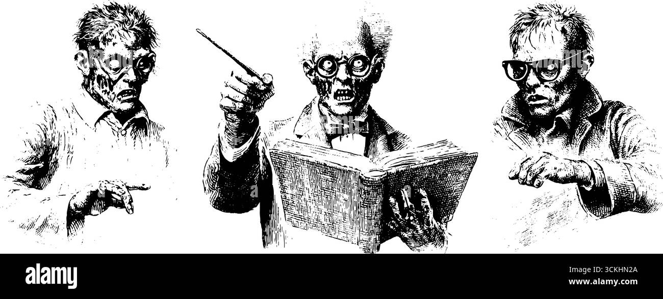 Vintage zombie teacher engraving illustration collection for halloween ...