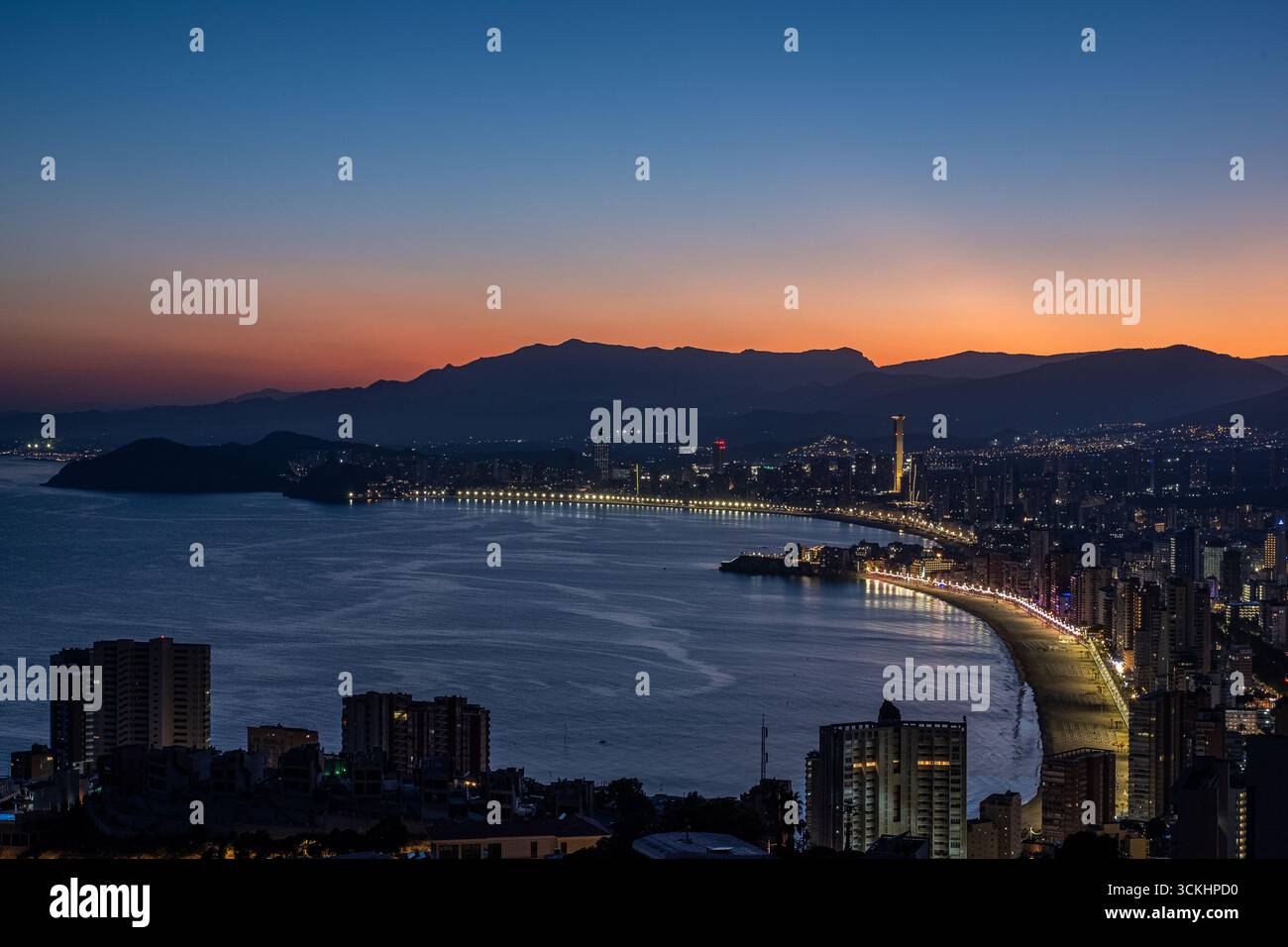 Benidorm, Spain -April 19, 2024:Coastal cityscape at dusk features ...