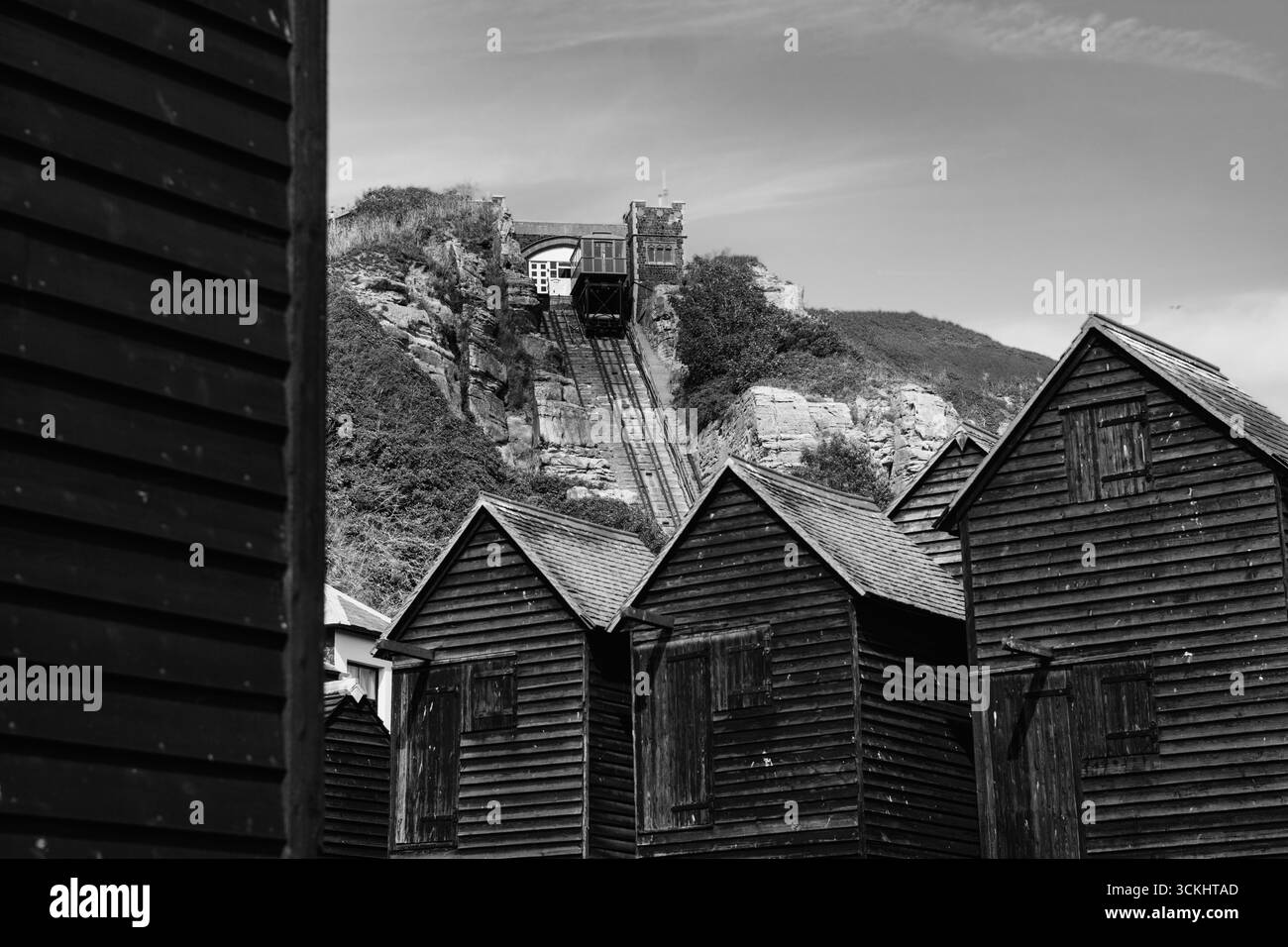 The historic Hastings Net Shops with the West Hill lift funicular ...