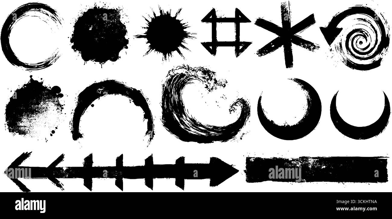 Black and white stencil collection of ancient symbols and abstract ...