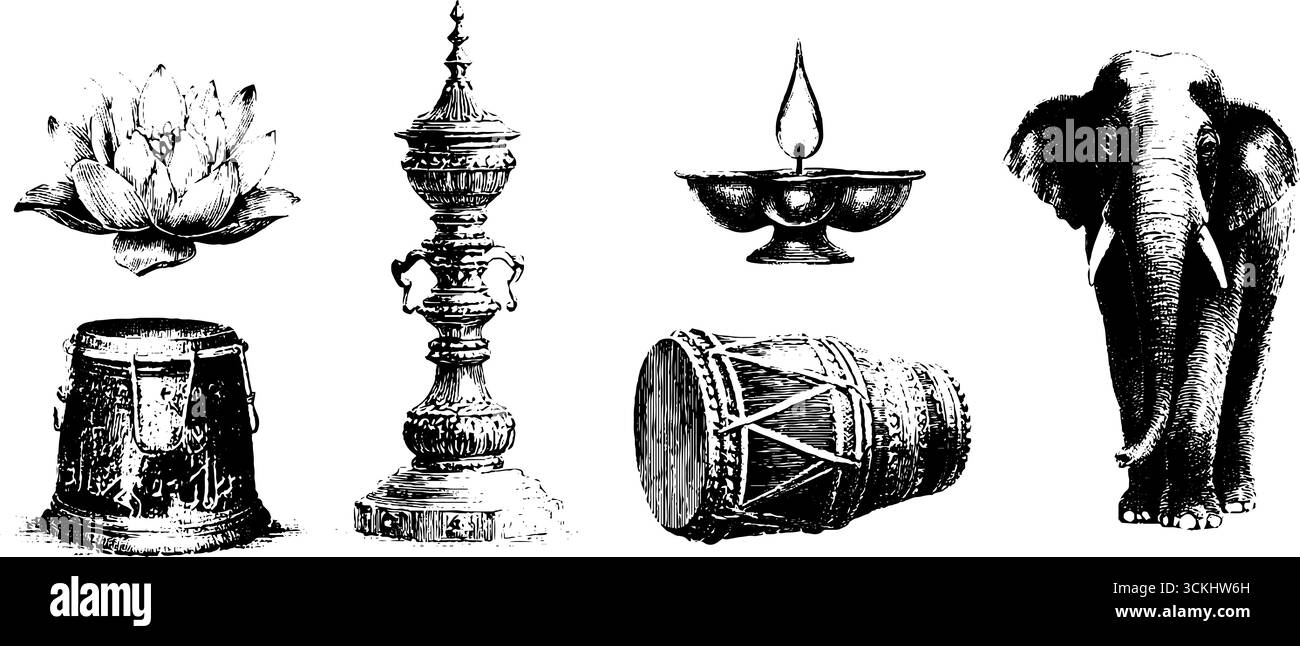Indian festival engraving design elements collection featuring ...