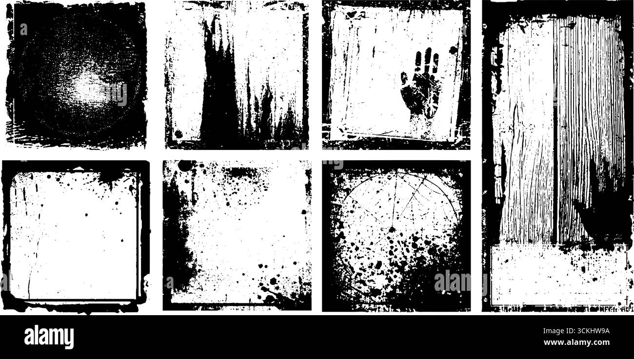 Black and white grungy stencil set with blood spatter elements for ...
