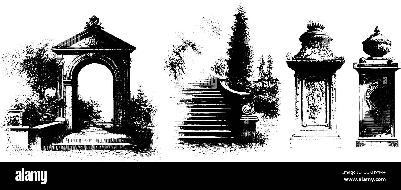 Renaissance palace architectural elements set for design and decoration ...