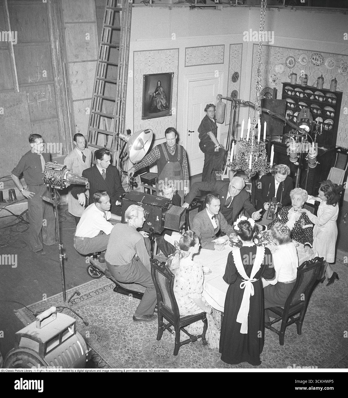 Film production 1946. A photo from a Swedish film set featuring most of ...