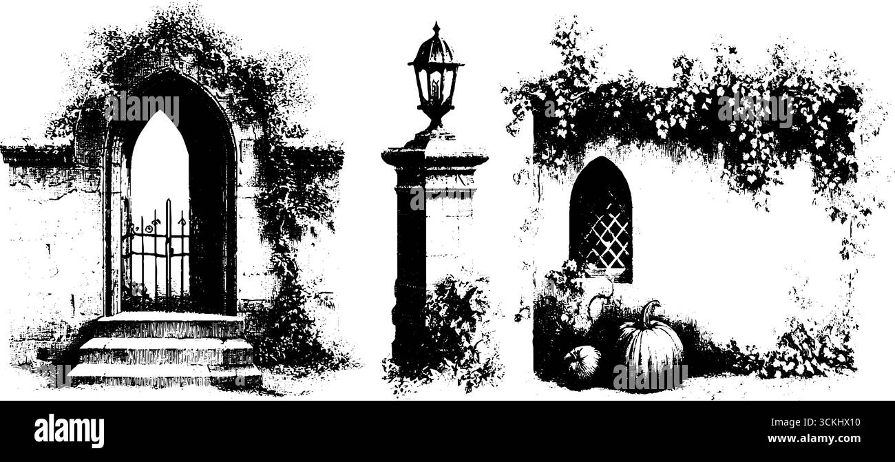 Gothic house facade arched Stock Vector Images - Alamy