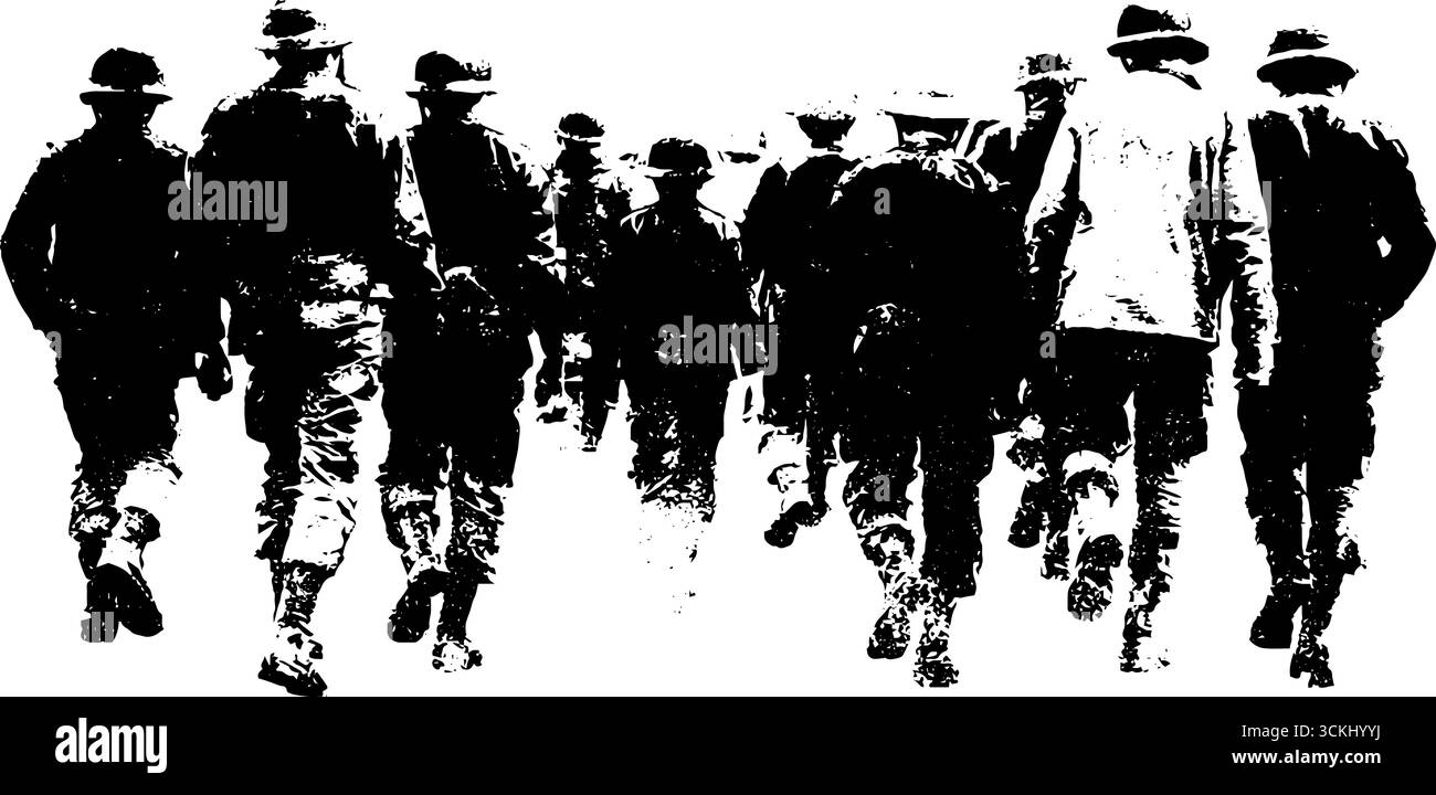 Black and white stencil art of walking crowd: urban design inspiration ...