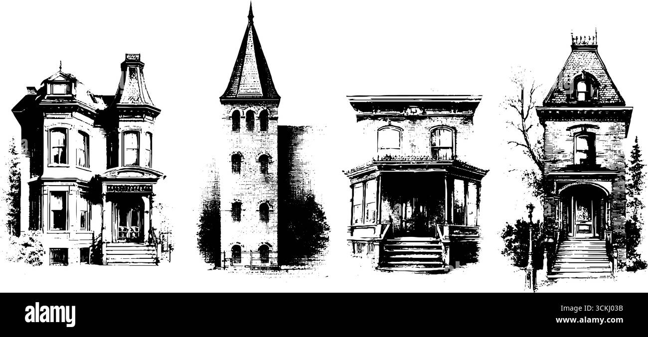 Victorian house design elements collection for vintage prints and ...
