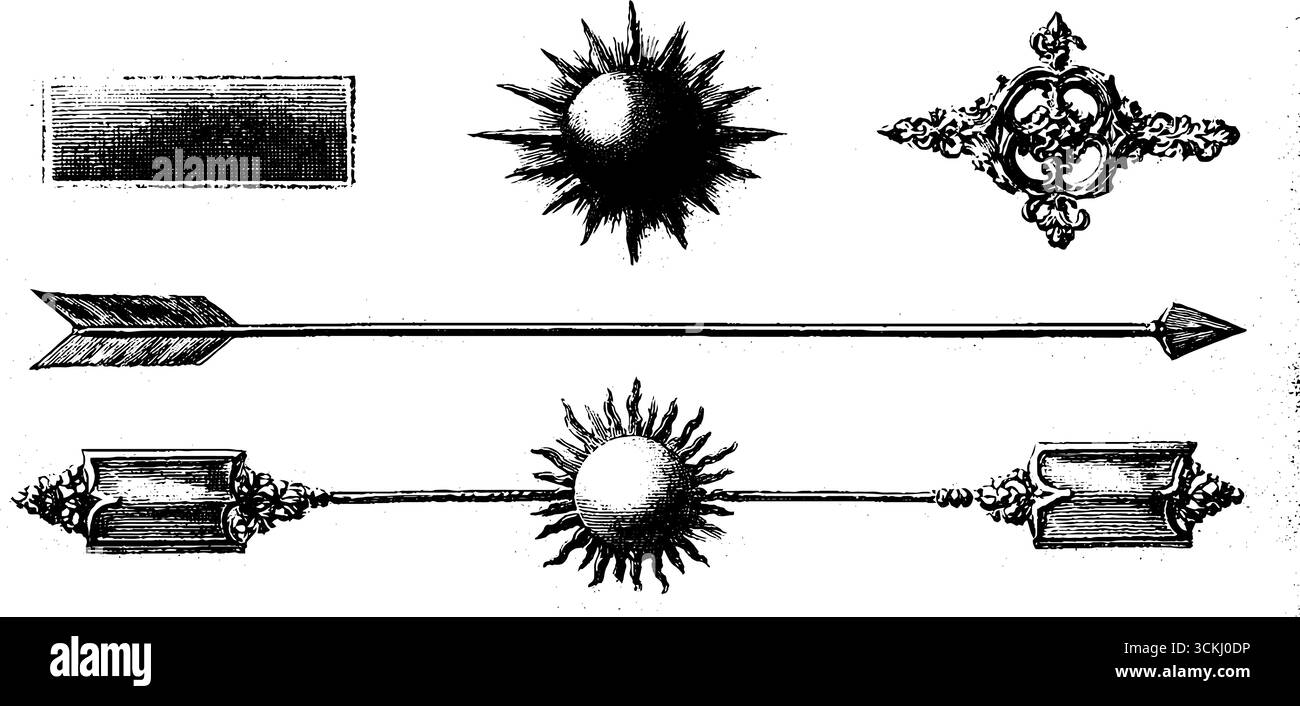 Tribal textile engraving design elements collection with sun and arrow ...