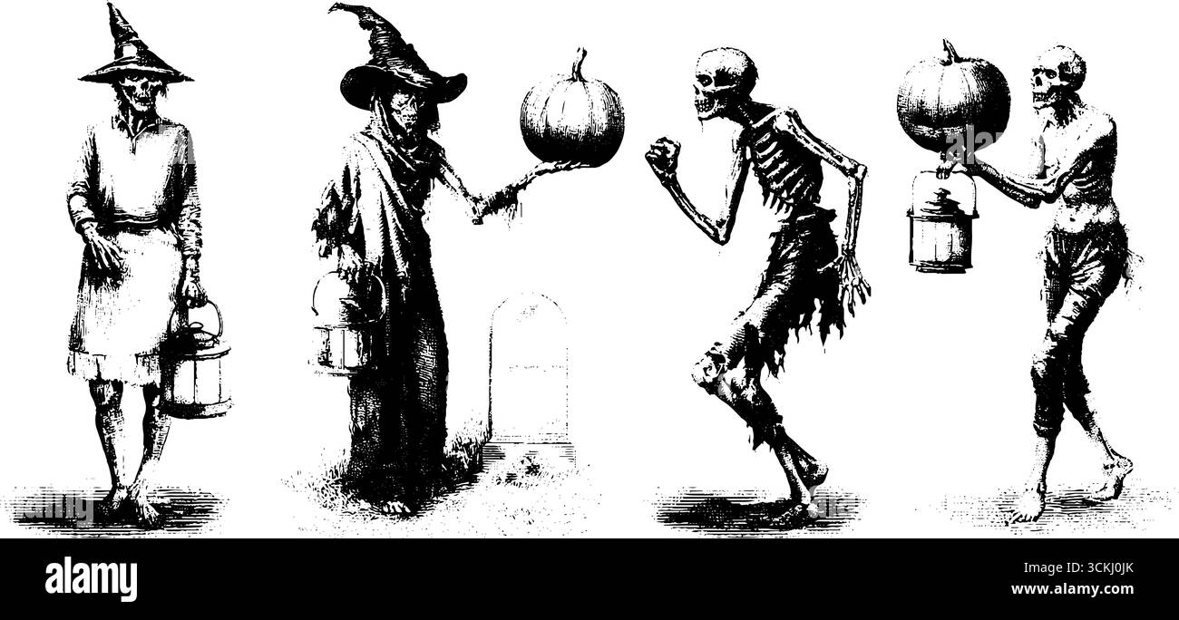 Halloween zombies in vintage engraving style for spooky design elements ...