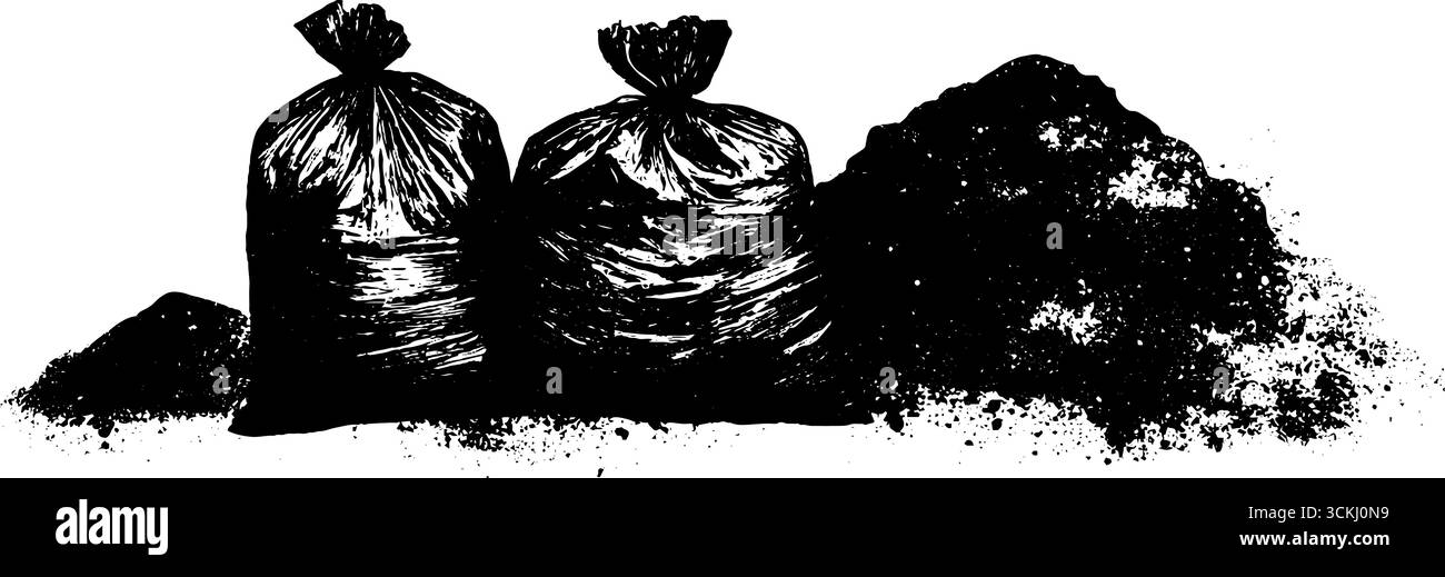 Urban grunge stencil of dark trash bags and dirt piles for design ...
