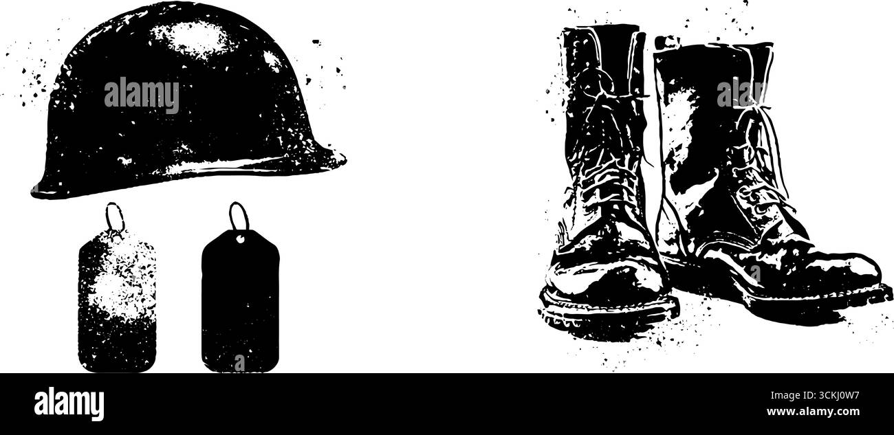 Military helmet dog tags Black and White Stock Photos & Images - Alamy