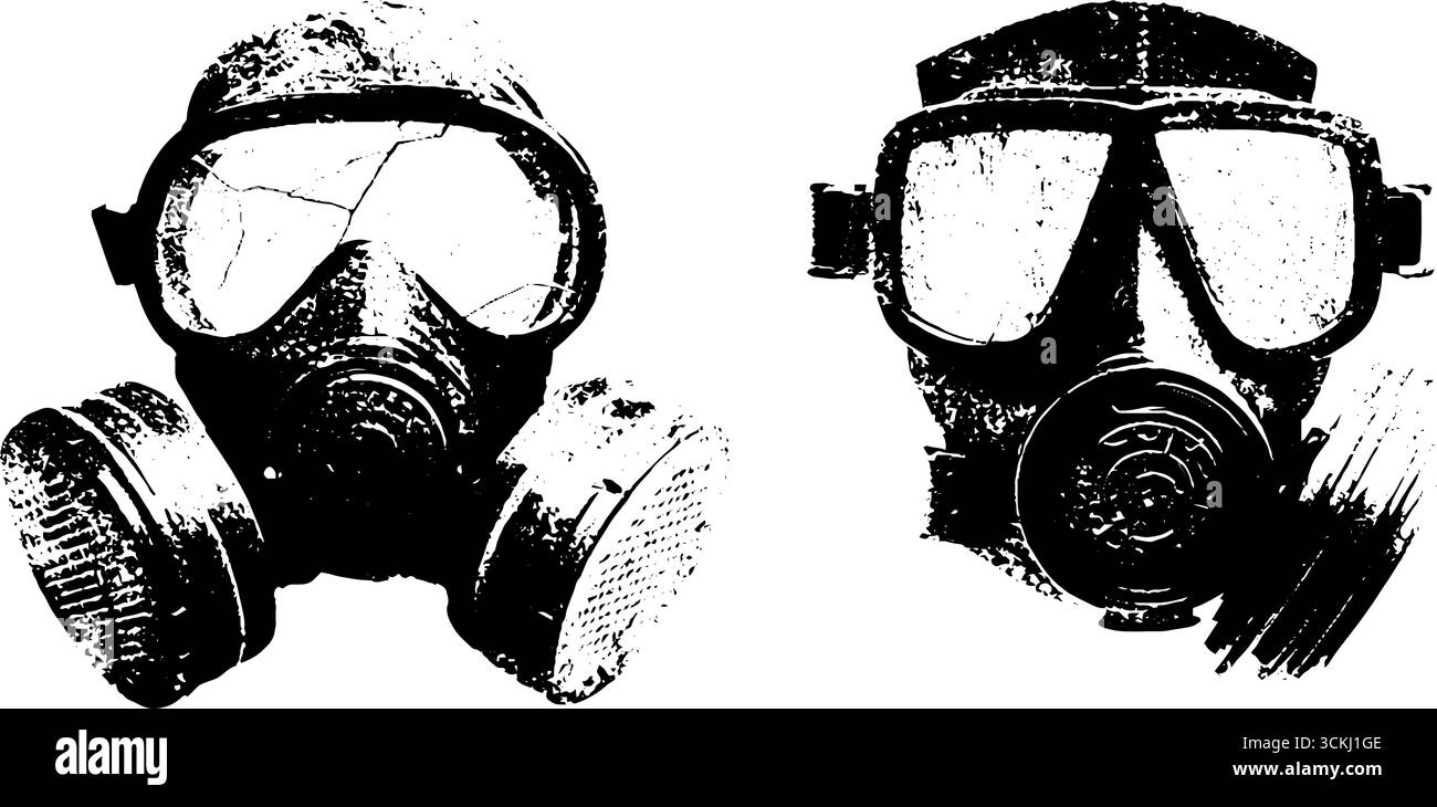 Black and white urban gas mask stencil set for creative design projects ...