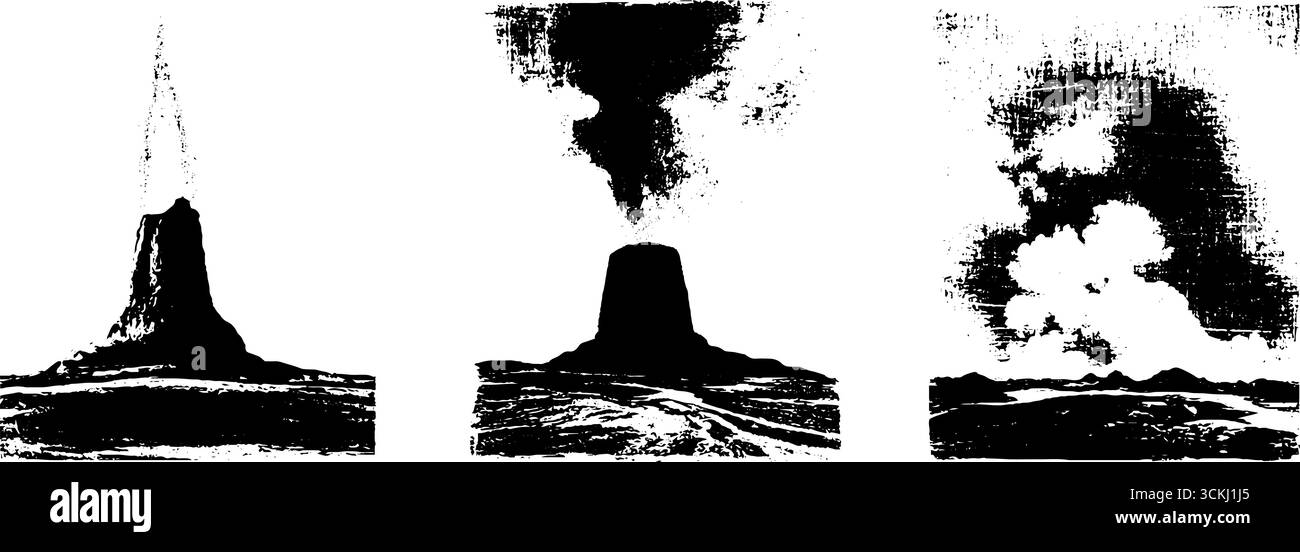 Black and white geyser stencil illustrations set Stock Vector Image ...