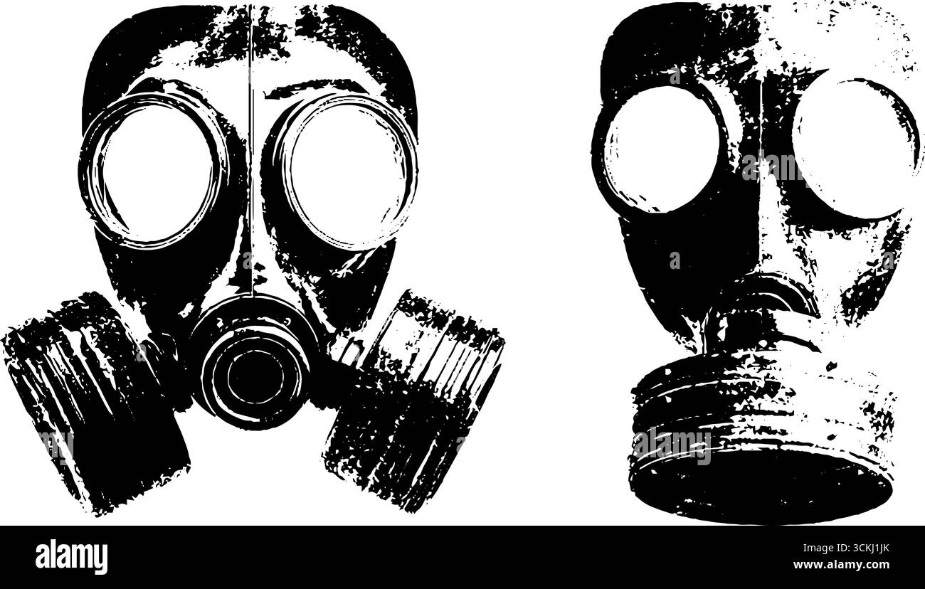 Black and white stencil of gas masks for urban art design and ...