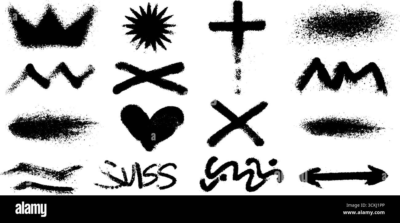 Black and white graffiti stencil collection for urban art designs Stock ...
