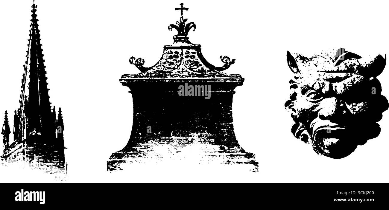 Gothic architecture elements stencil set featuring cathedral spire ...